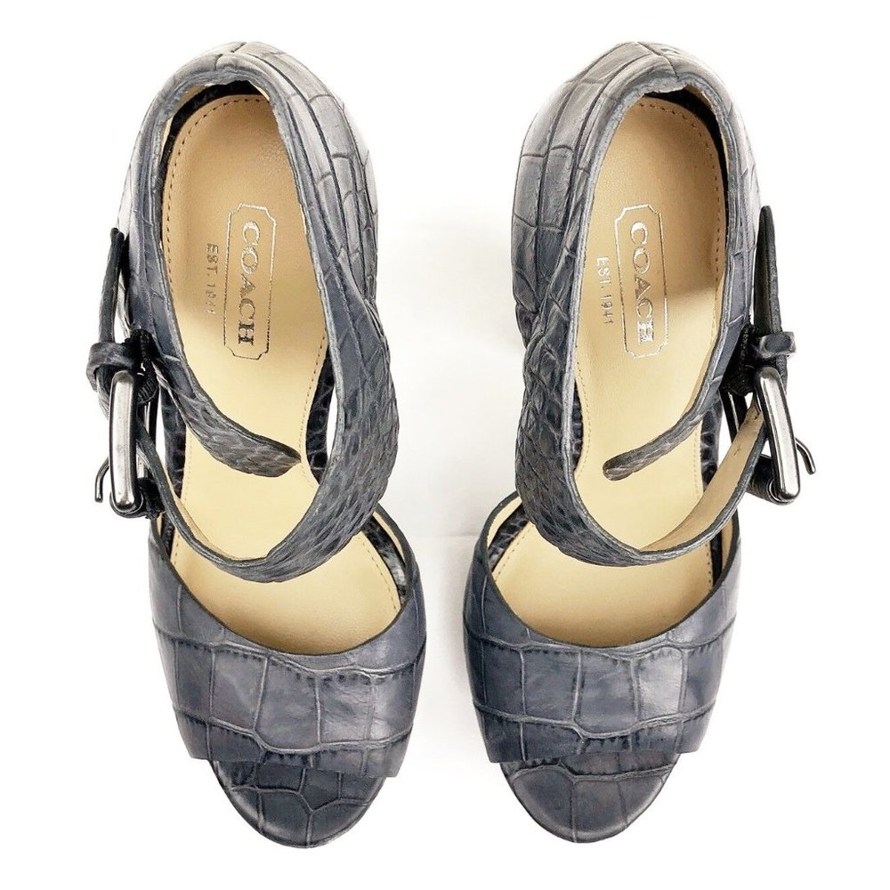 Coach Maze Leather Croc Embossed Platform Sandals - Gem